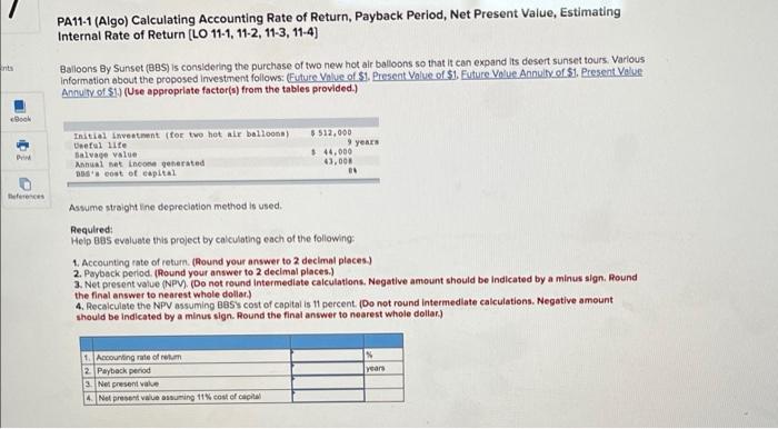 Solved PA11-1 (Algo) Calculating Accounting Rate of Return, | Chegg.com