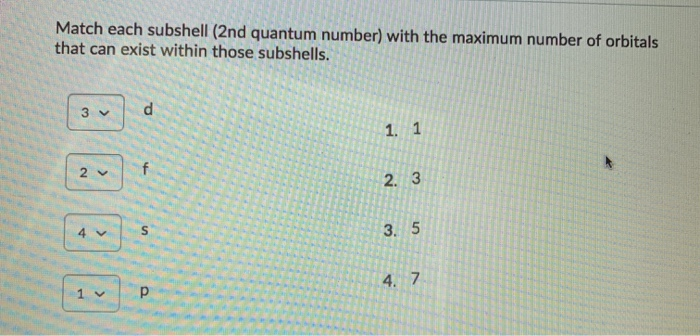 Solved Match each subshell (2nd quantum number) with the | Chegg.com