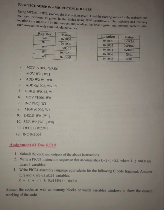 PRACTICE SESSION - MICROCONTROLLERS Using MPLAB XIDE, | Chegg.com
