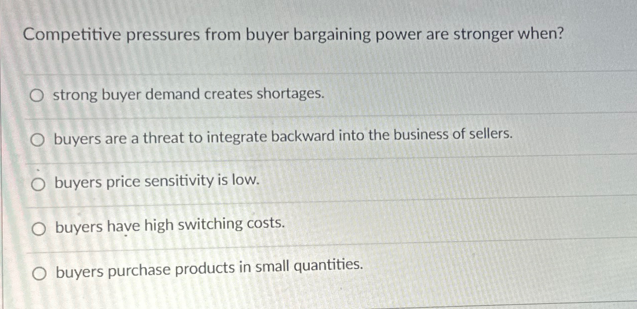 Solved Competitive pressures from buyer bargaining power are | Chegg.com
