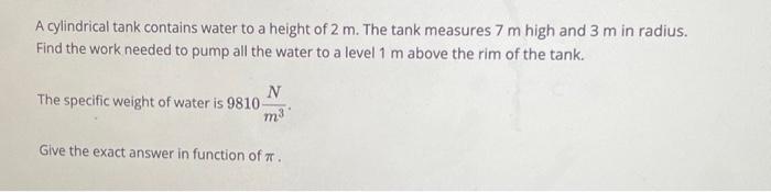 Solved A cylindrical tank contains water to a height of 2 m. | Chegg.com