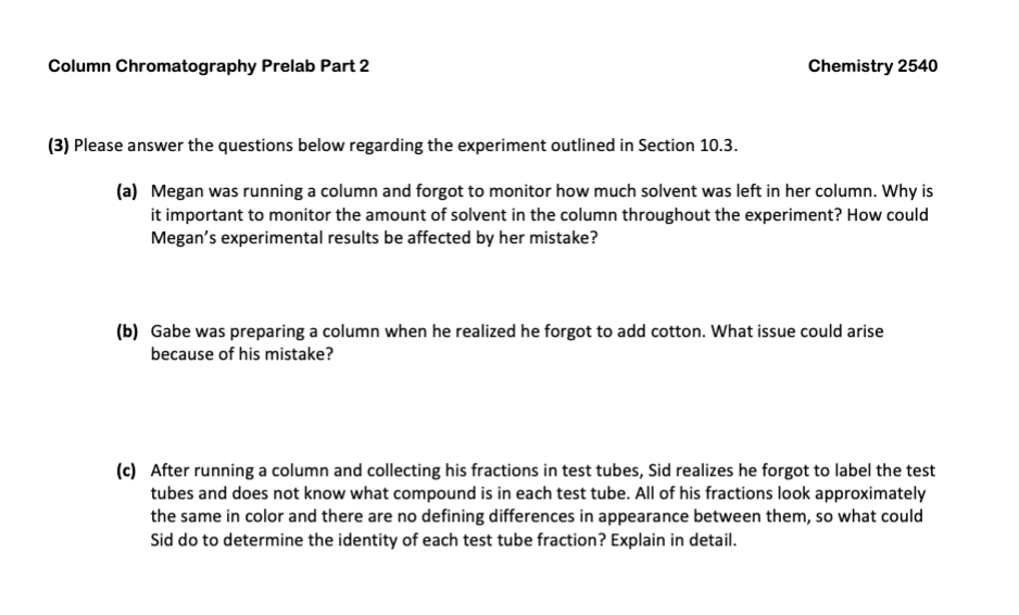 Solved Column Chromatography Prelab Part 2 ﻿Chemistry | Chegg.com