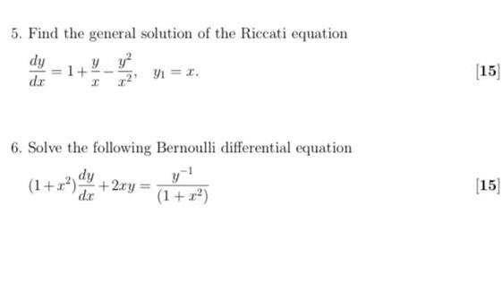 Solved 5. Find the general solution of the Riccati equation | Chegg.com