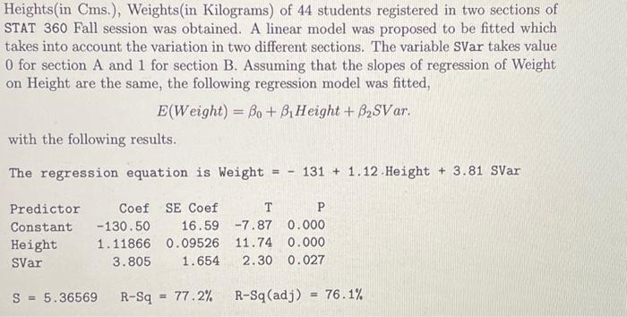 Solved Heights(in Cms.), Weights(in Kilograms) of 44 | Chegg.com