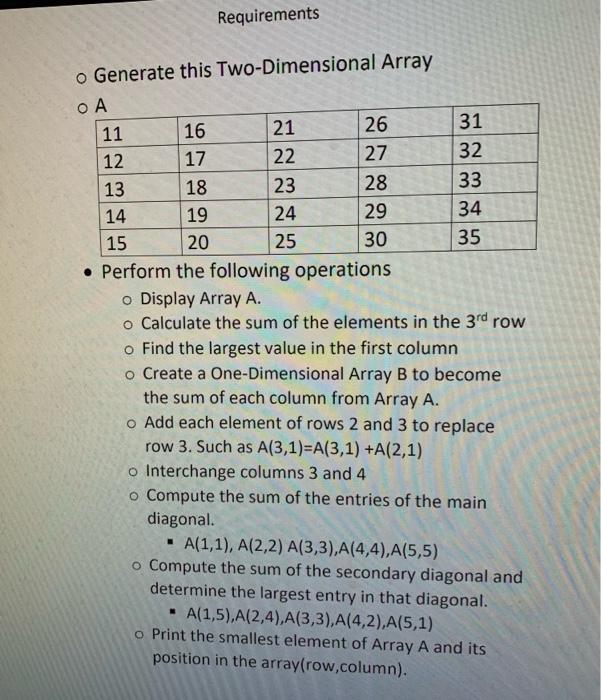 Solved Requirements O Generate This Two Dimensional Array Oa