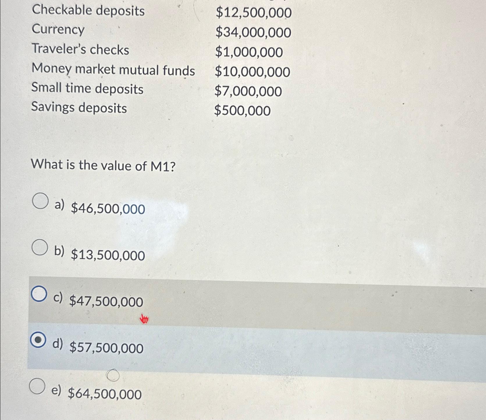 Solved \table[[Checkable deposits,$12,500,000 | Chegg.com