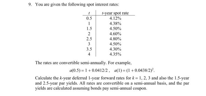 Solved 9. You are given the following spot interest rates: | Chegg.com