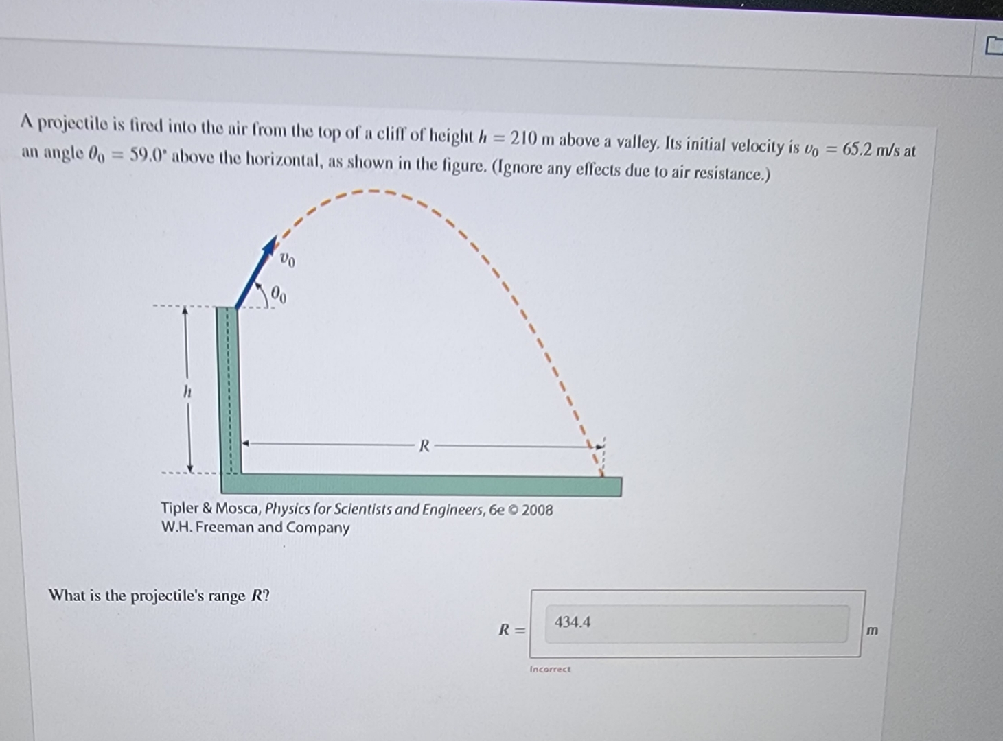 Solved A projectile is fired into the air from the top of a | Chegg.com