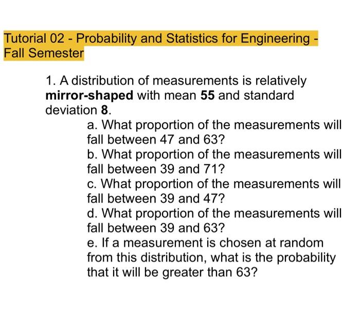 Solved Tutorial 02 - Probability and Statistics for | Chegg.com