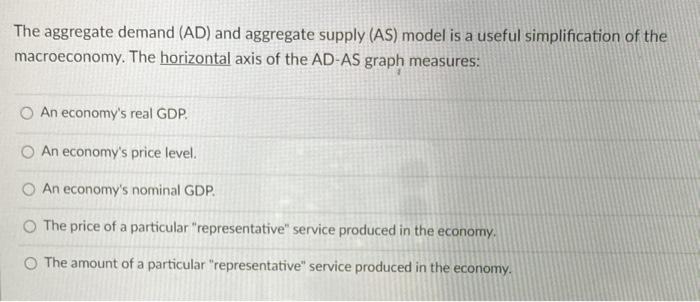 Solved The aggregate demand (AD) and aggregate supply (AS) | Chegg.com