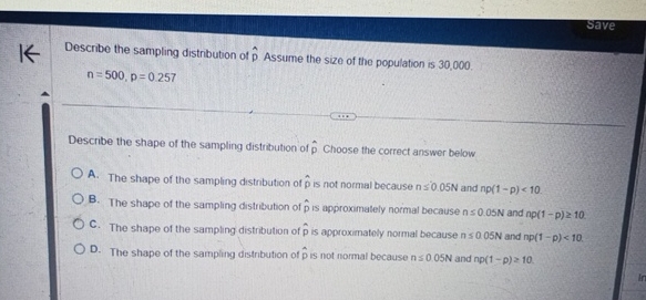 Solved SaveDescribe the sampling distribution of hat(p). | Chegg.com
