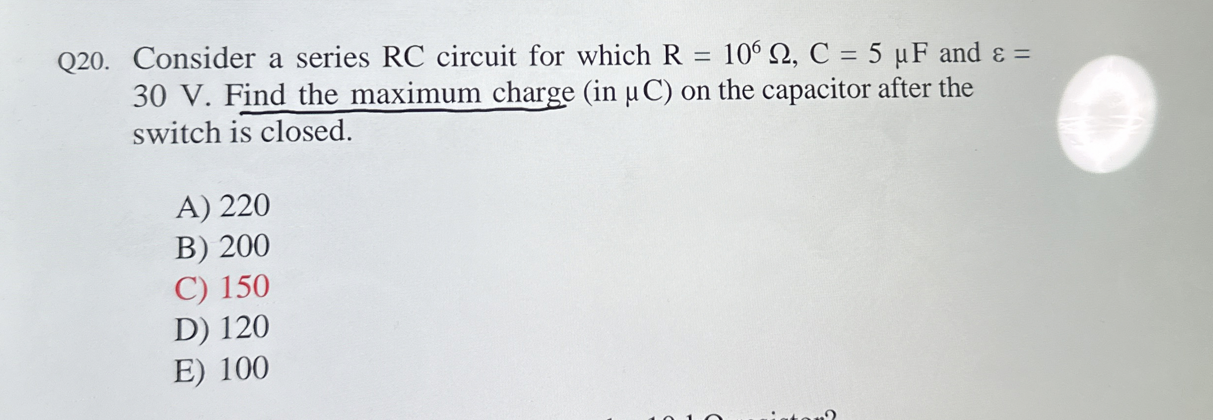 Solved Q20. ﻿Consider a series RC circuit for which | Chegg.com