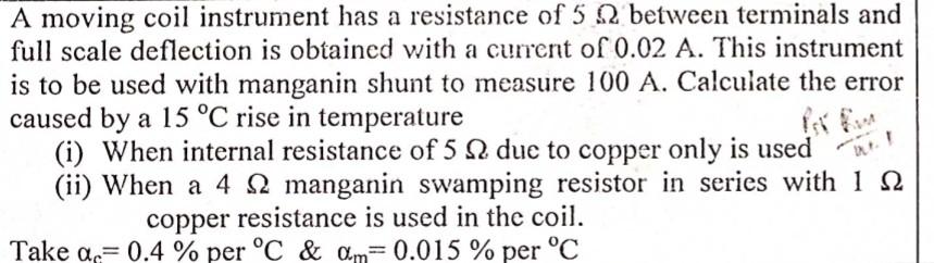 Solved A moving coil instrument has a resistance of 5Ω | Chegg.com