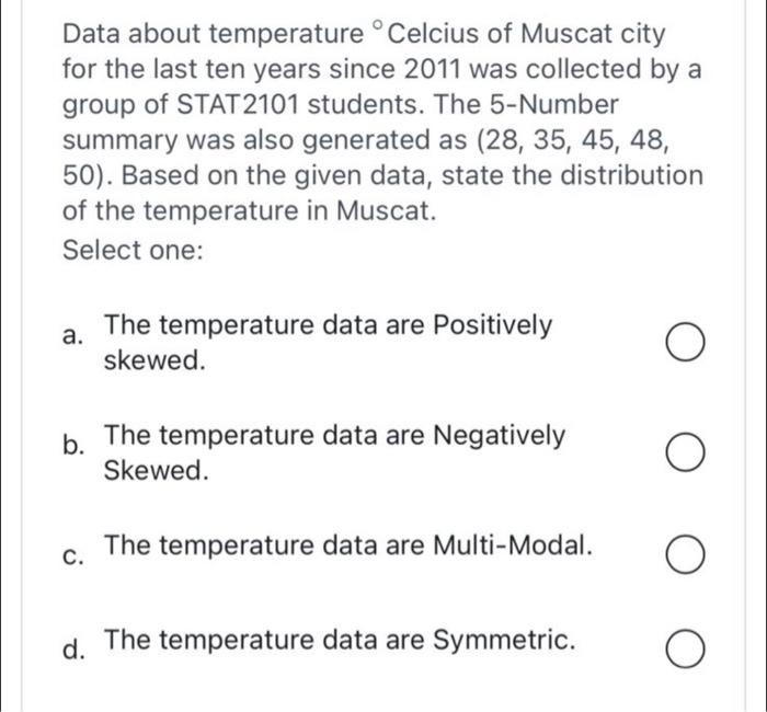 Solved Data about temperature ∘ Celcius of Muscat city for | Chegg.com