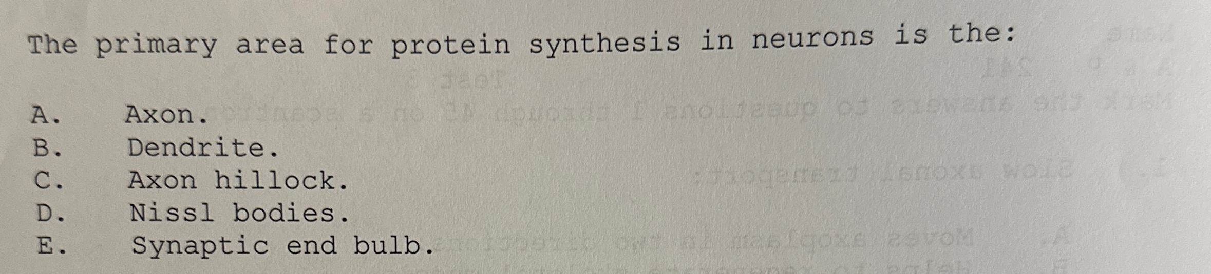 High Quality SOLUTION The primary area for protein synthesis in neurons ...