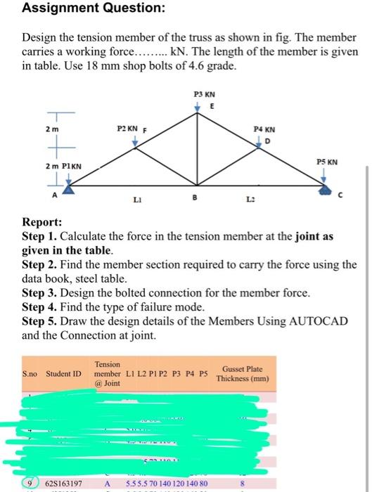Solved Assignment Question: Design the tension member of the | Chegg.com