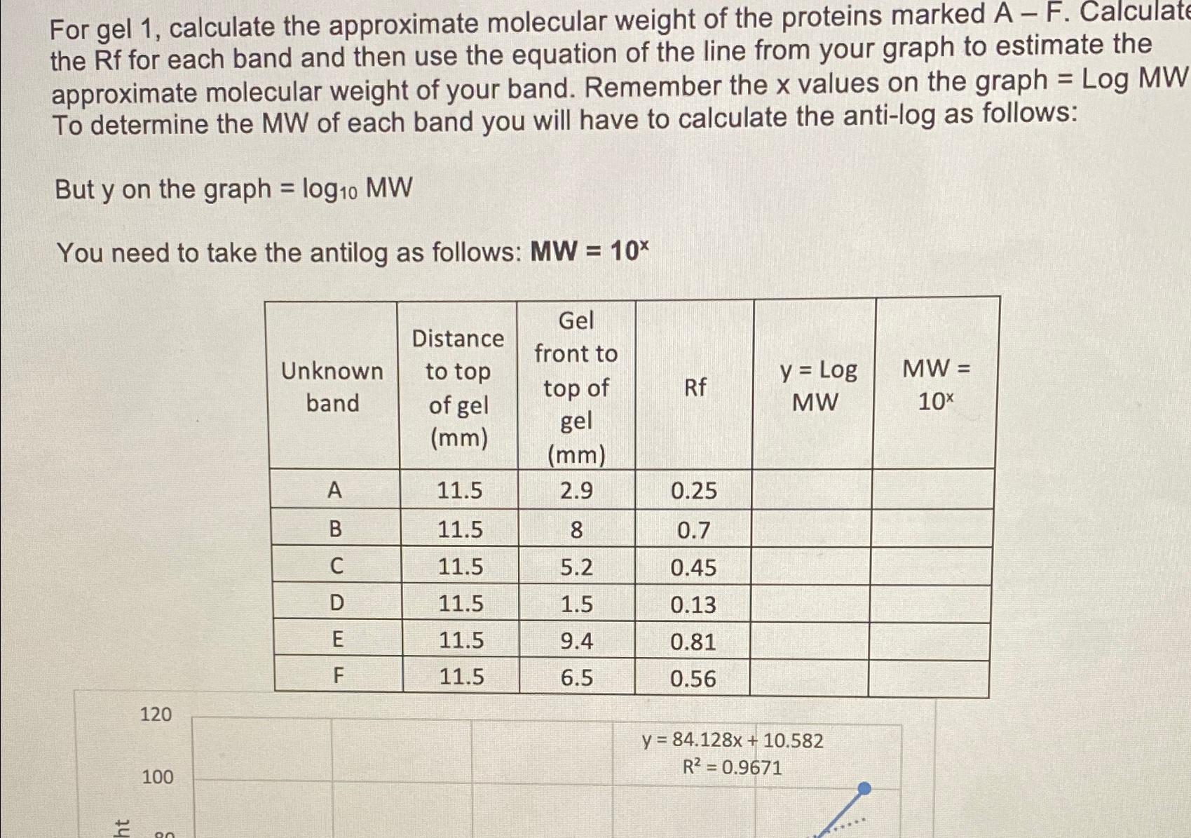 Solved For gel 1 , ﻿calculate the approximate molecular | Chegg.com