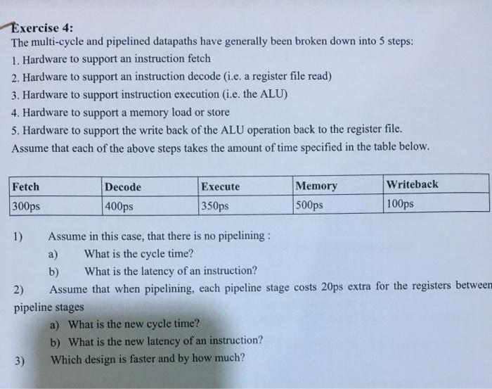 Solved Exercise 4: The multi-cycle and pipelined datapaths | Chegg.com