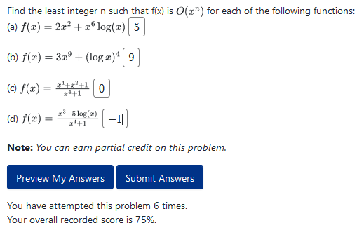 Solved Find the least integer n ﻿such that f(x) ﻿is O(xn) | Chegg.com