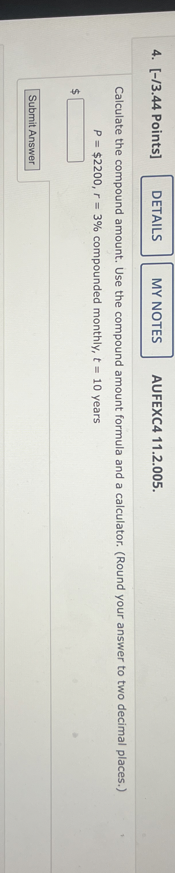 Solved Points]AUFEXC4 11.2.005.Calculate the compound | Chegg.com