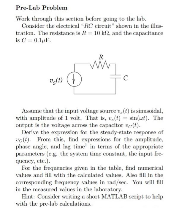 Pre Lab Problem Work Through This Section Before