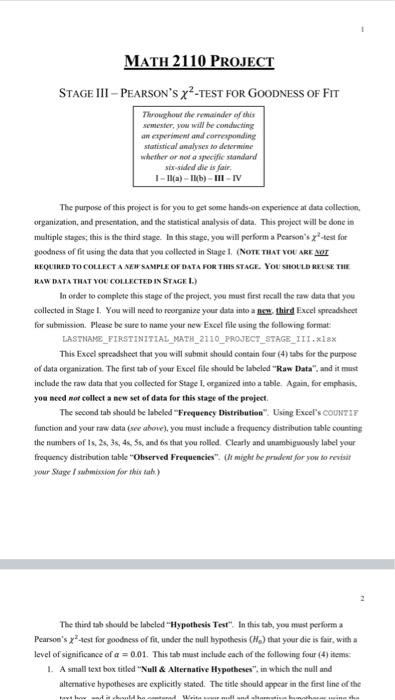 Solved Math 2110 PROJECT STAGE III – PEARSON'S XP-TEST FOR | Chegg.com