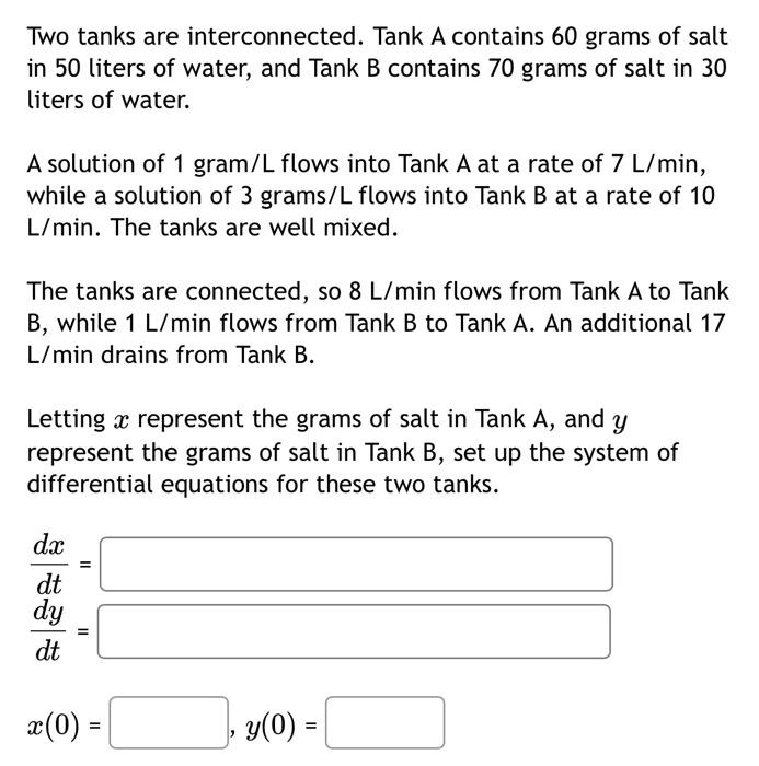 Solved Two tanks are interconnected. Tank A contains 60 | Chegg.com
