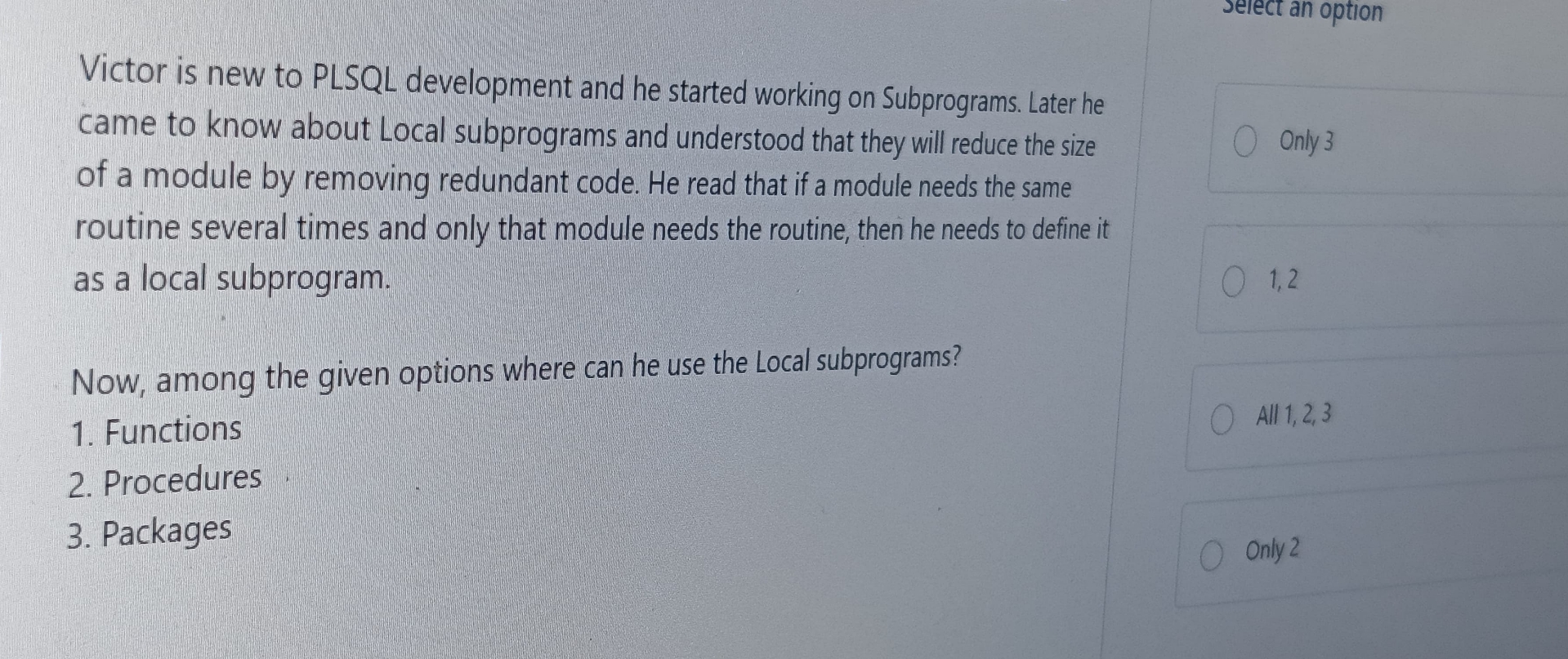 Solved Victor is new to PLSQL development and he started | Chegg.com