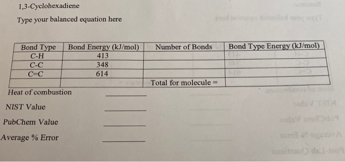 Solved 1,3-Cyclohexadiene Type your balanced equation here | Chegg.com