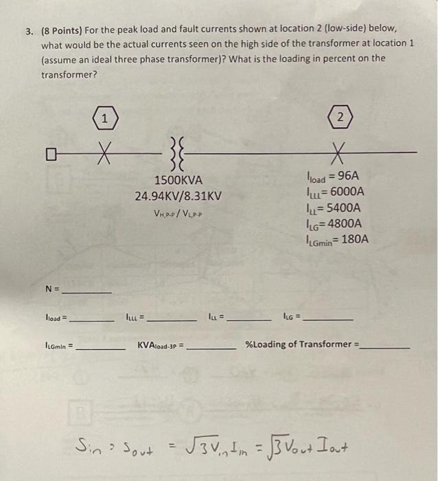 Solved 3. (8 Points) For the peak load and fault currents | Chegg.com Solved 3. (8 Points) For the peak load and fault currents | Chegg.com