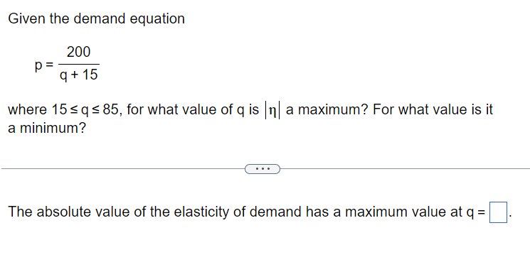 Solved The absolute value of the elasticity of demand has a | Chegg.com