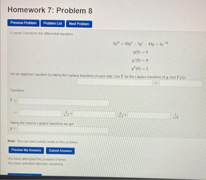 Solved Homework 7 Problem 8 Previous Problem Problem List