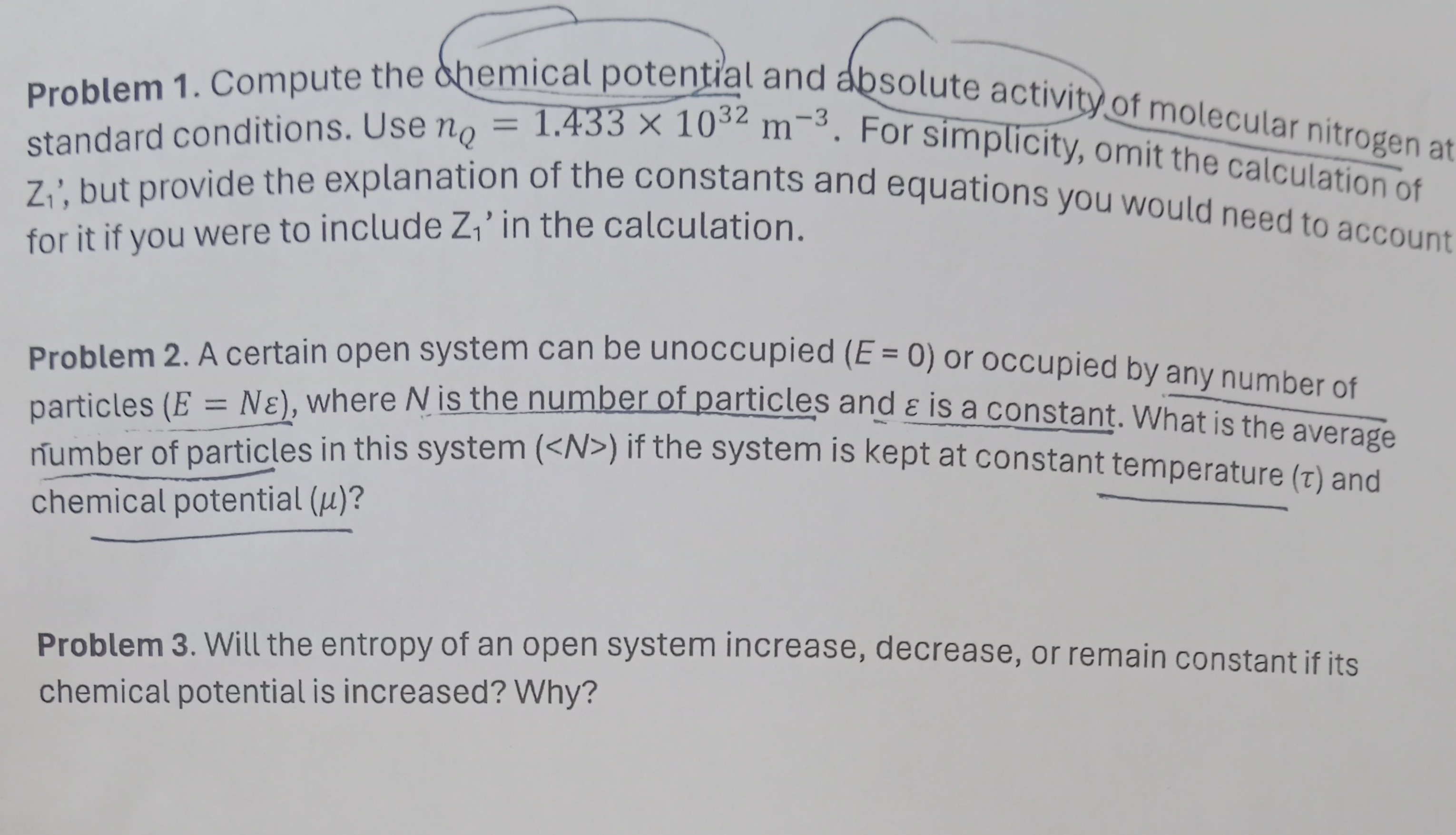 Solved Problem 1. ﻿Compute the chemical potential and | Chegg.com
