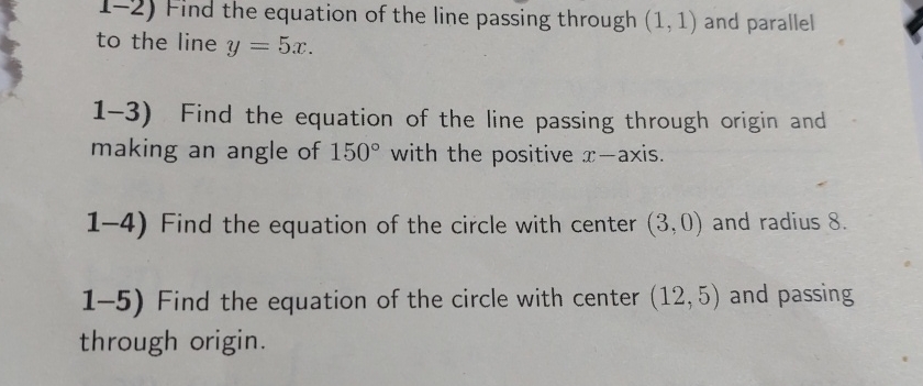 Solved 1-2) ﻿Find the equation of the line passing through | Chegg.com
