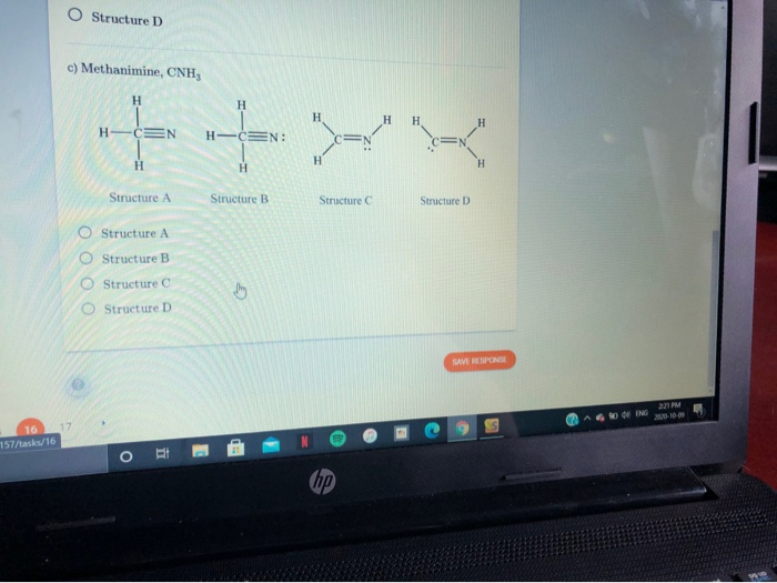 Solved O Structure D c) Methanimine, CNH H H H Н Н H-CN | Chegg.com