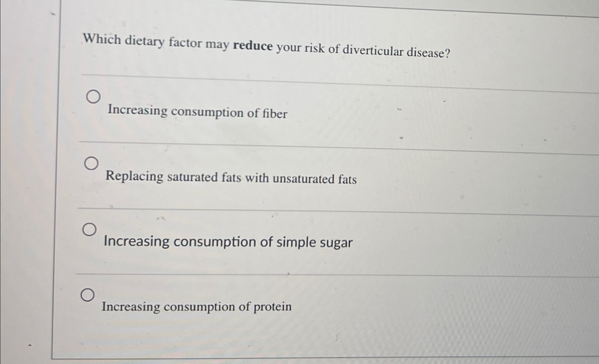 Solved Which dietary factor may reduce your risk of | Chegg.com