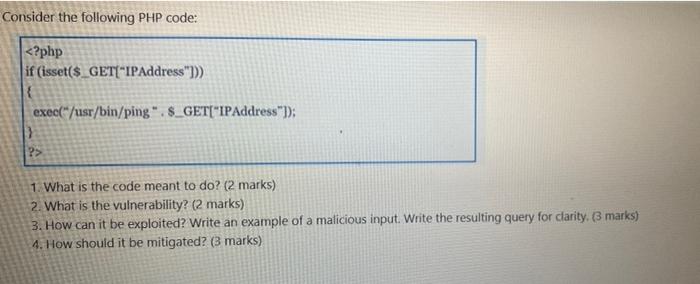 Solved Consider the following PHP code: 1. What is the code | Chegg.com