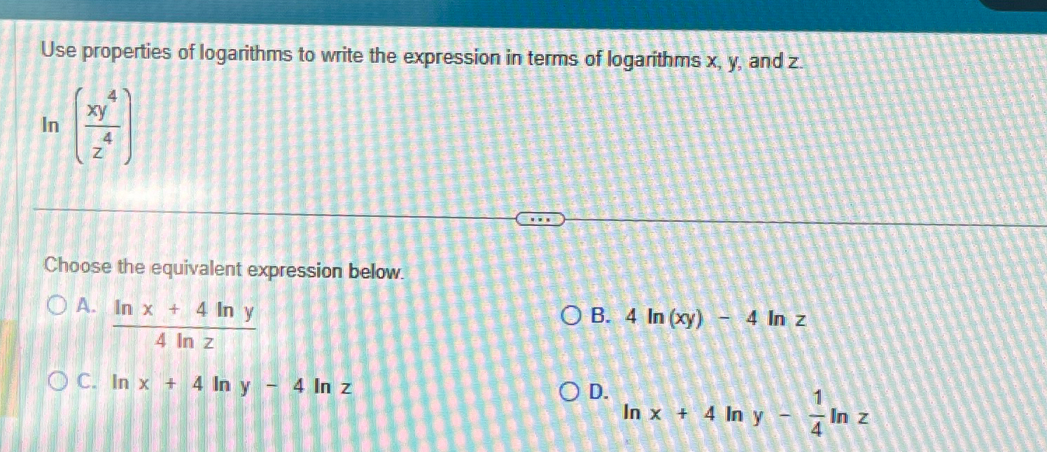 Solved Use properties of loganithms to write the expression | Chegg.com