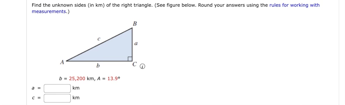 Solved Find the unknown sides (in km ) ﻿of the right | Chegg.com