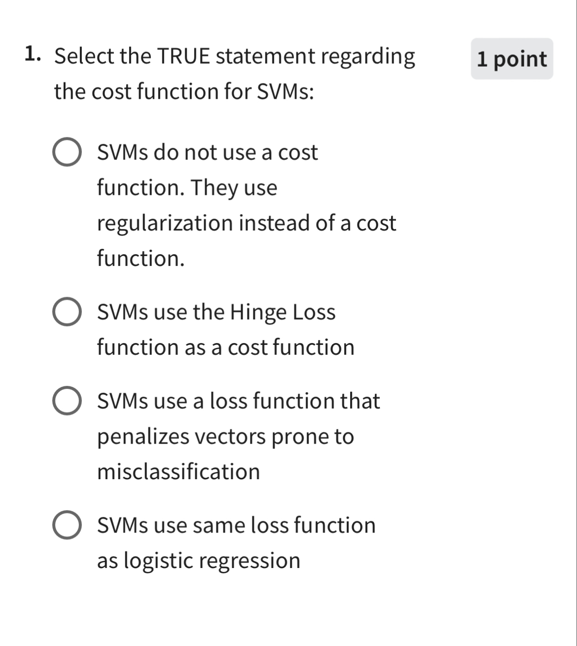 Solved Select the TRUE statement regarding1 ﻿pointthe cost | Chegg.com