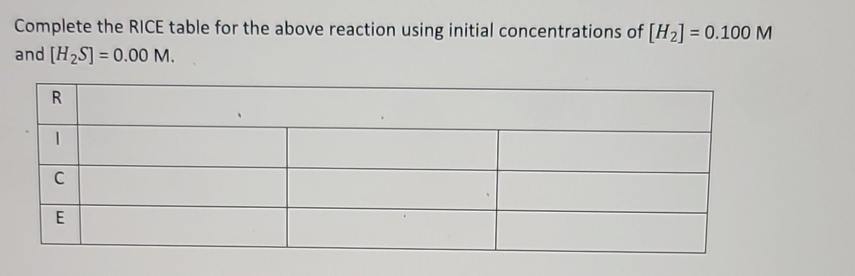 Solved Complete the RICE table for the above reaction using | Chegg.com