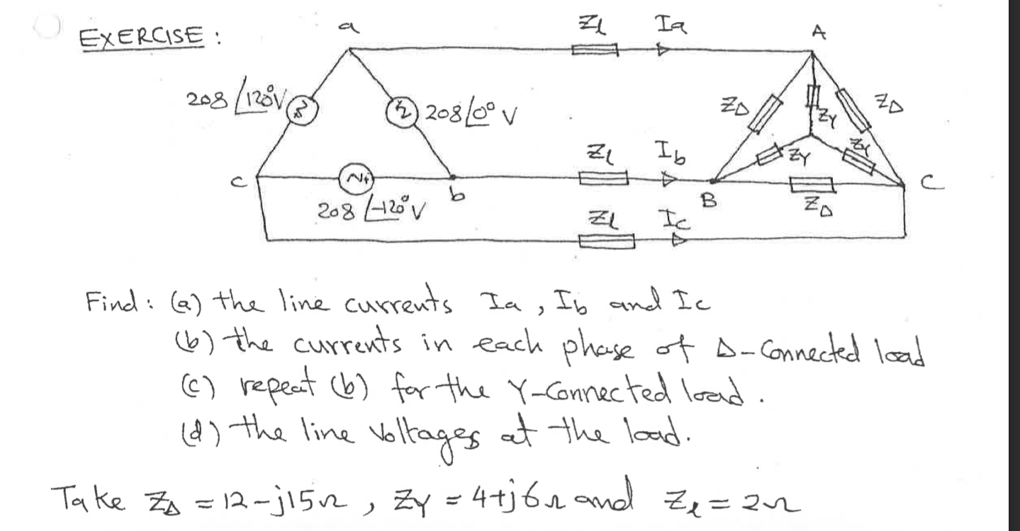 Solved EXERCISE:Find: (a) ﻿the line currents Ia,Ib ﻿and | Chegg.com