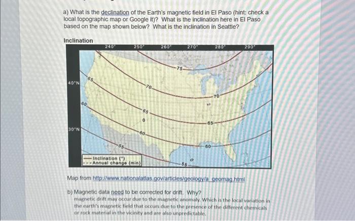 a) What is the declination of the Earth's magnetic | Chegg.com
