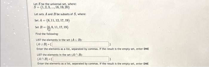 Solved Let S be the universal set, where: | Chegg.com