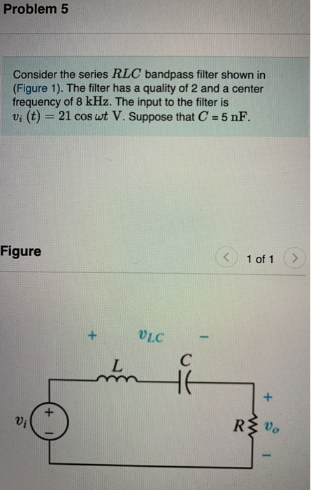 Solved Problem 5 Consider the series RLC bandpass filter | Chegg.com