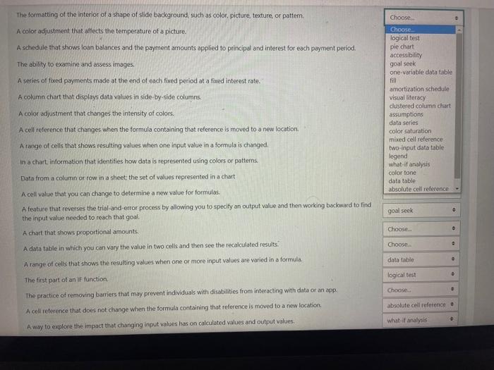 Solved Pase match the following test to the definition Cho | Chegg.com