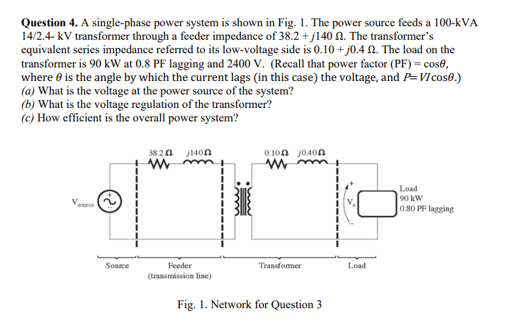 Solved Question 4. ﻿A single-phase power system is shown in | Chegg.com