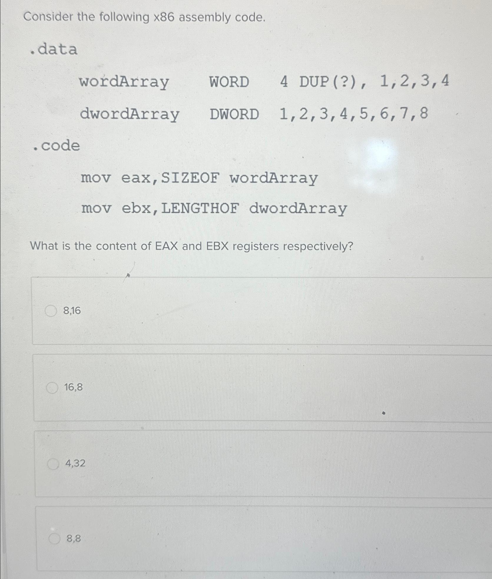 Solved Consider The Following X86 ﻿assembly Code 