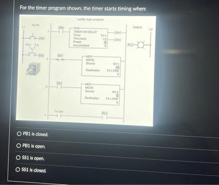 Solved For the timer program shown, the timer starts timing | Chegg.com