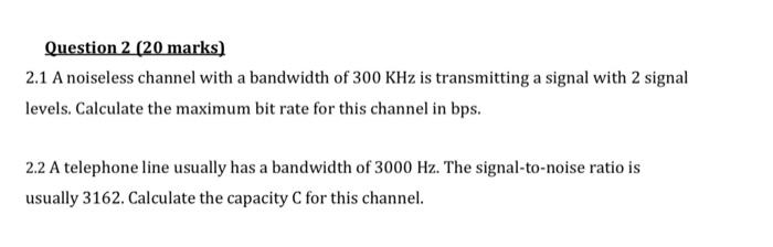 Solved Question 2 (20 marks) 2.1 A noiseless channel with a | Chegg.com
